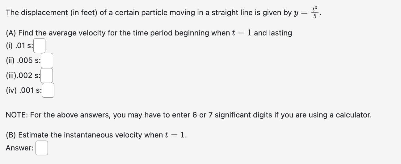 Solved The displacement (in feet) of a certain particle | Chegg.com