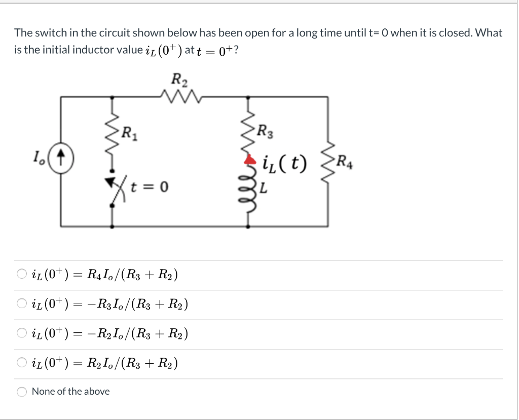 Solved The switch in the circuit shown below has been closed | Chegg.com