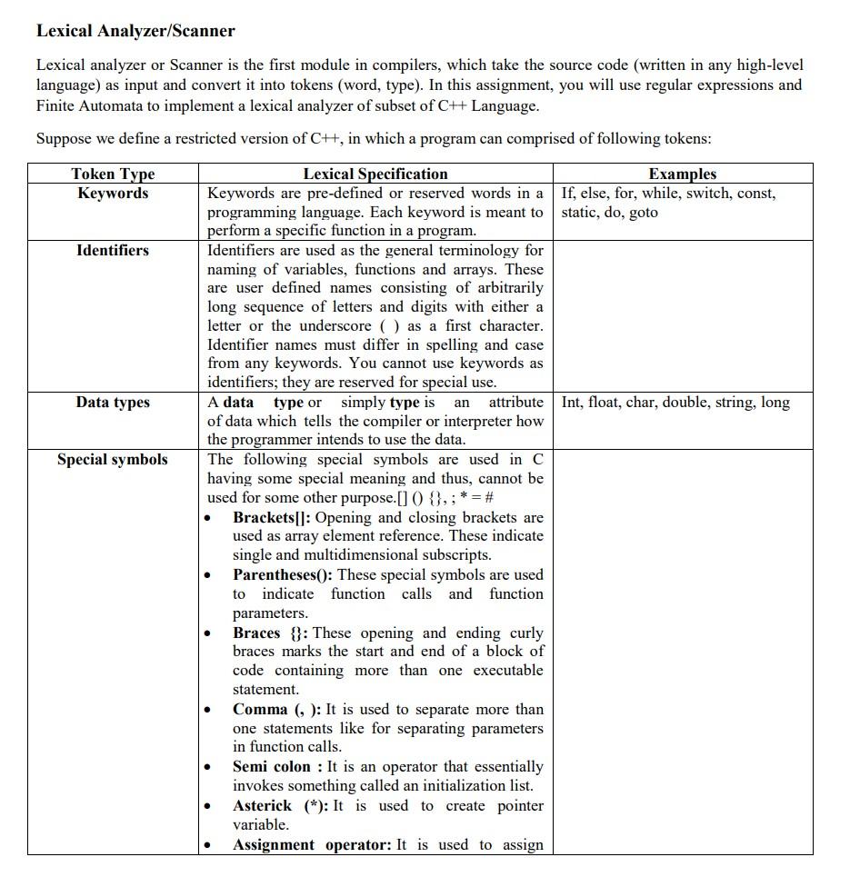 Solved Lexical Analyzer/Scanner Lexical analyzer or Scanner | Chegg.com