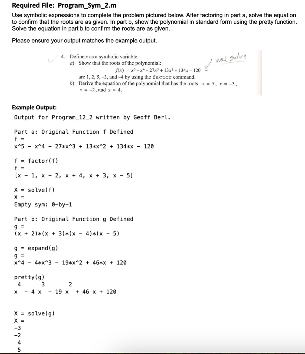 Solved Required File: Program_Sym_2.m Use symbolic | Chegg.com