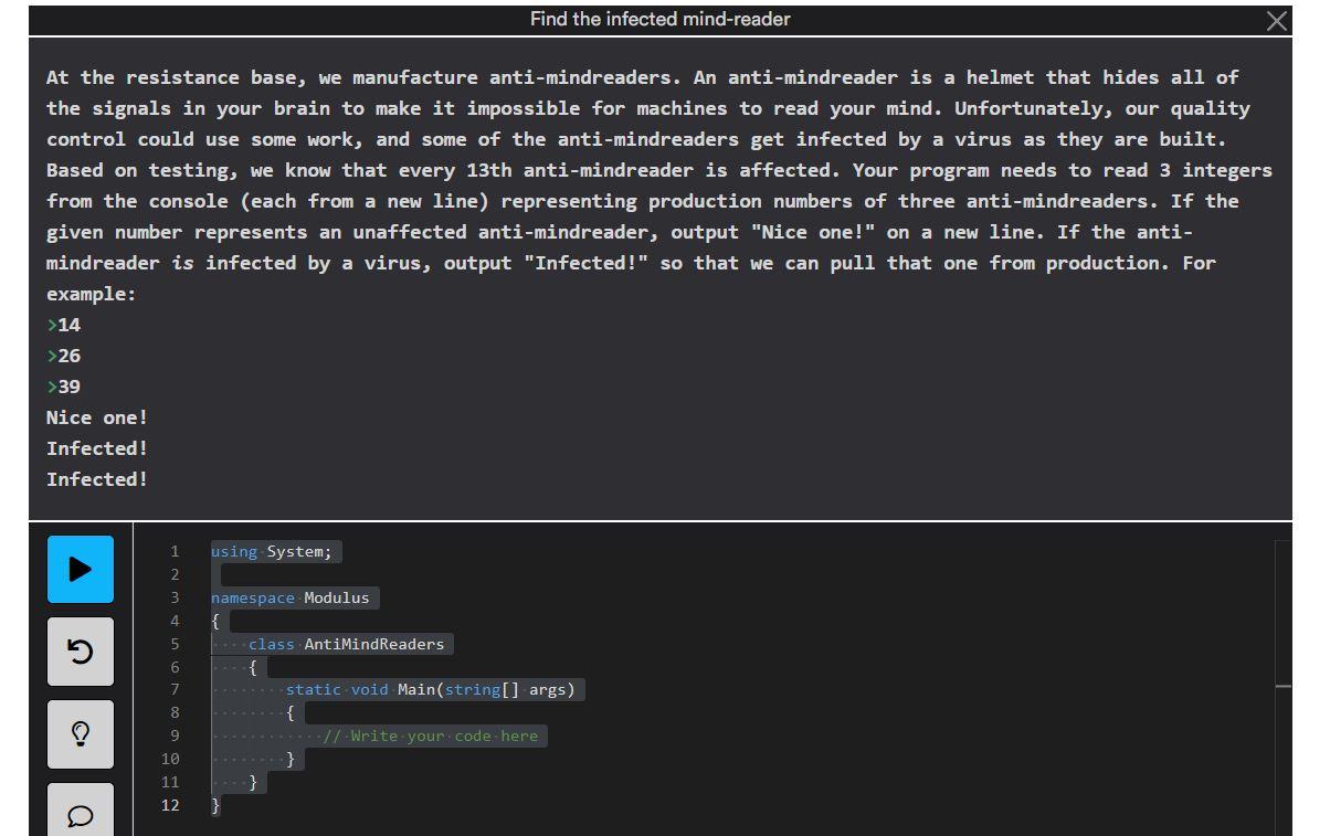 Solved Find the infected mind-reader Use c#, Use the same | Chegg.com