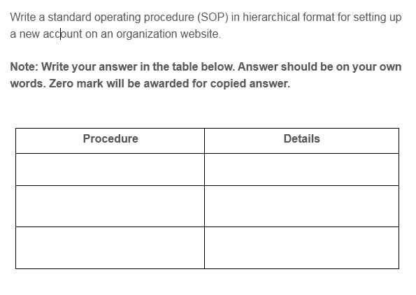 Solved Write a standard operating procedure (SOP) in | Chegg.com