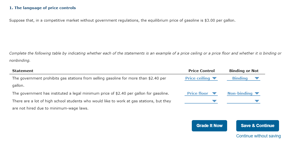 Solved 1. The language of price controls Suppose that, in a | Chegg.com