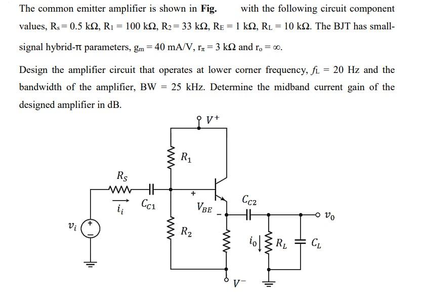 Solved The common emitter amplifier is shown in Fig. with | Chegg.com