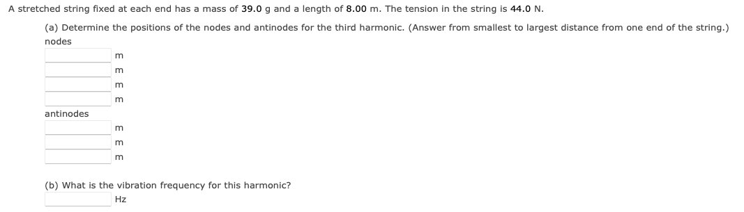 Solved A stretched string fixed at each end has a mass of | Chegg.com