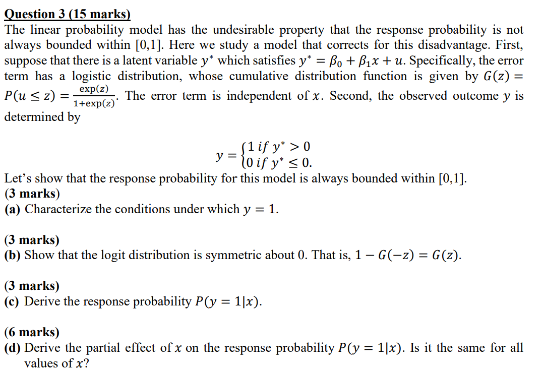 Question 3 (15 marks) The linear probability model | Chegg.com