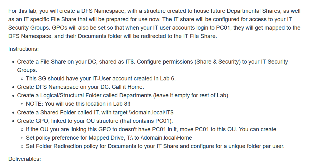 For this lab, you will create a DFS Namespace, with a | Chegg.com
