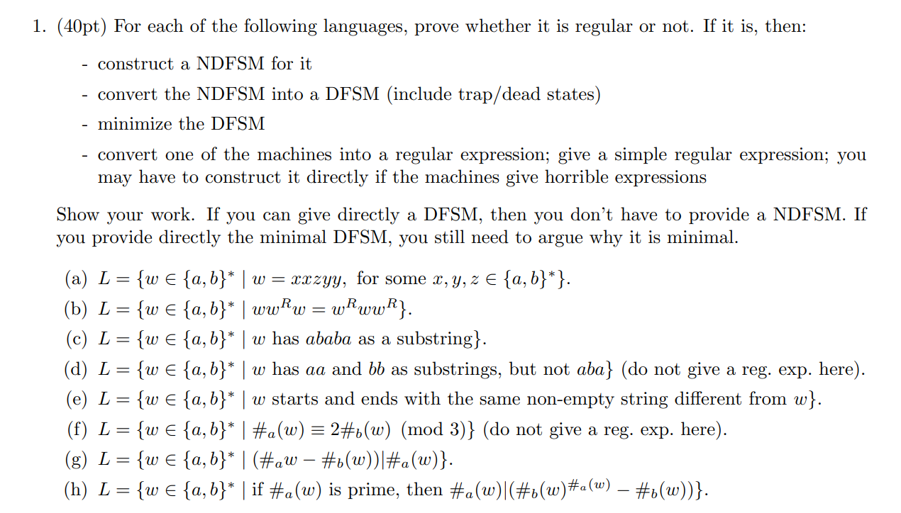 Solved For each of the following languages, prove whether it | Chegg.com