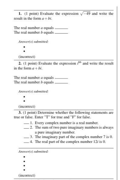 Solved 1. (1 point) Evaluate the expression -49 and write | Chegg.com