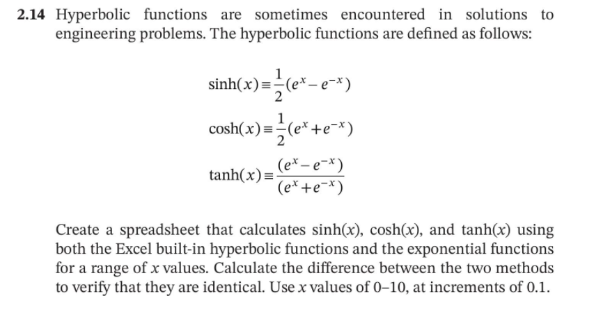 Solved 2.14 Hyperbolic functions are sometimes encountered | Chegg.com