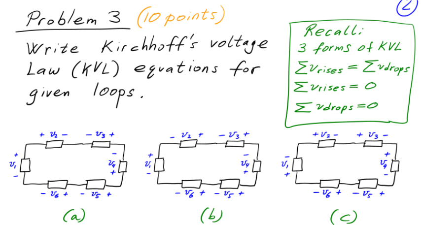 Solved Problem 3 (10 points) Write Kirchhoff's voltage 3 | Chegg.com