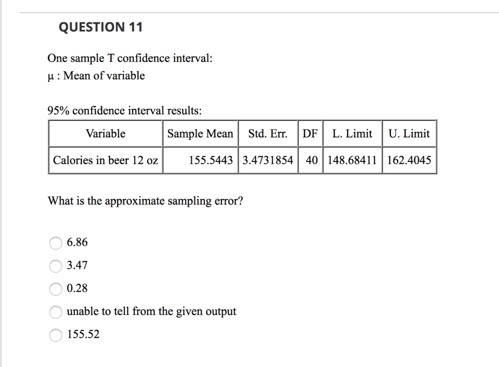 Solved QUESTION 10 One sample T confidence interval: u : | Chegg.com