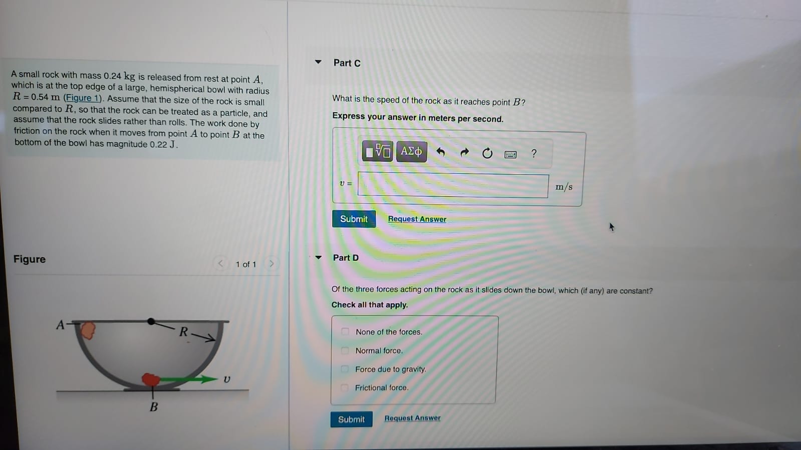Solved A small rock with mass 0.24kg ﻿is released from rest | Chegg.com