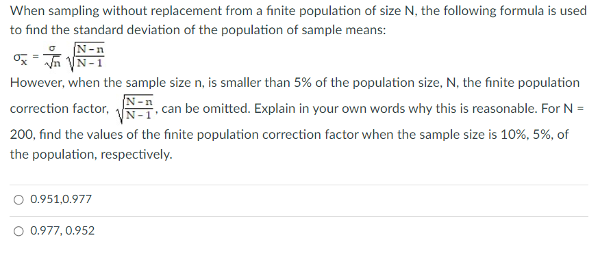 Solved When sampling without replacement from a finite | Chegg.com