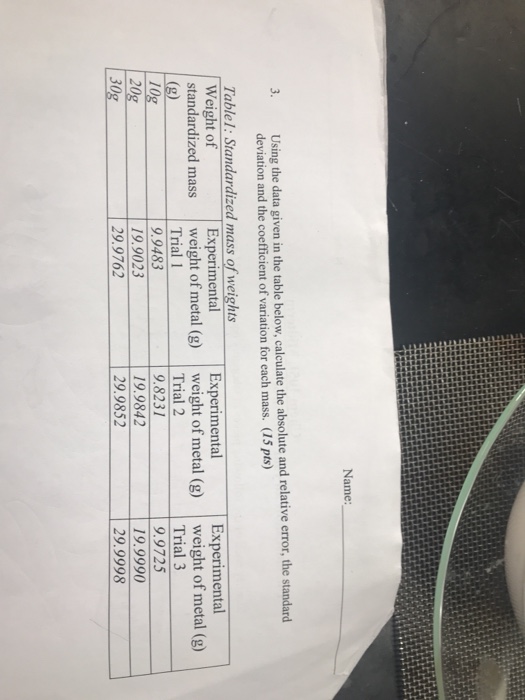 Solved Name: 3. Using the data given in the table below, | Chegg.com