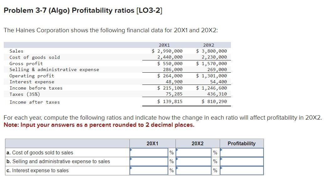 Solved Problem 3-7 (Algo) Profitability ratios [LO3-2] The | Chegg.com