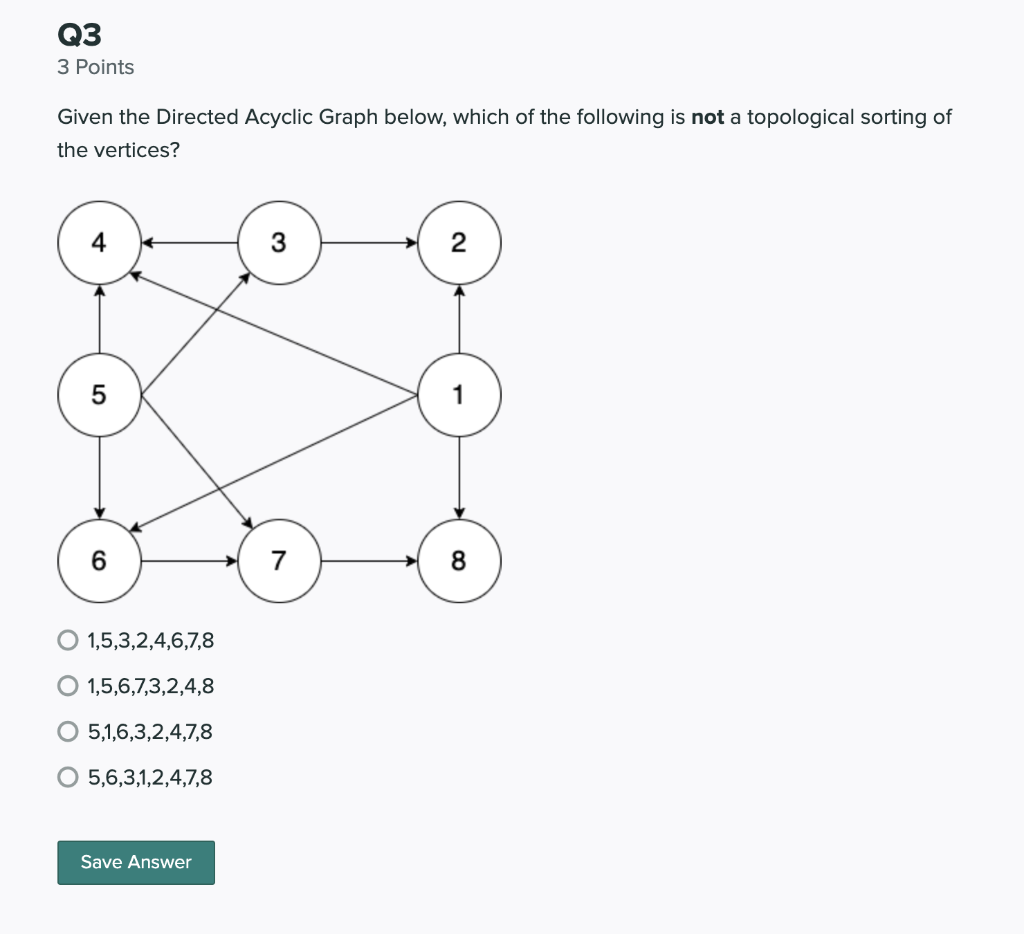 Solved Q3 3 Points Given the Directed Acyclic Graph below, | Chegg.com