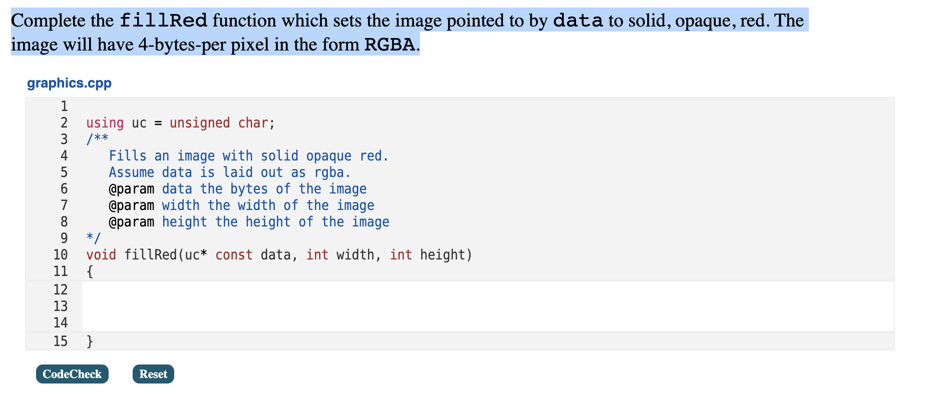 Solved 1. Complete the fillRed function which sets the image | Chegg.com