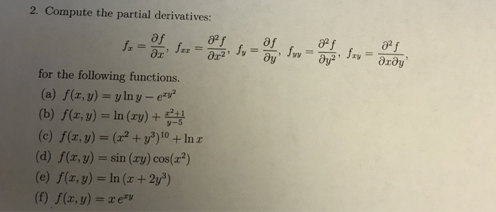 Solved Compute the partial derivatives: f_x = partial | Chegg.com