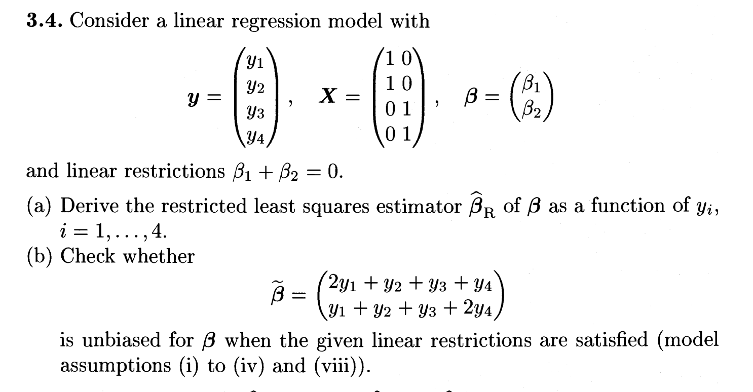 Solved 3.4. Consider a linear regression model with y = Y1 | Chegg.com