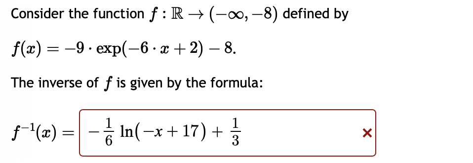 Solved Consider the function f:R→(−∞,−8) defined by | Chegg.com