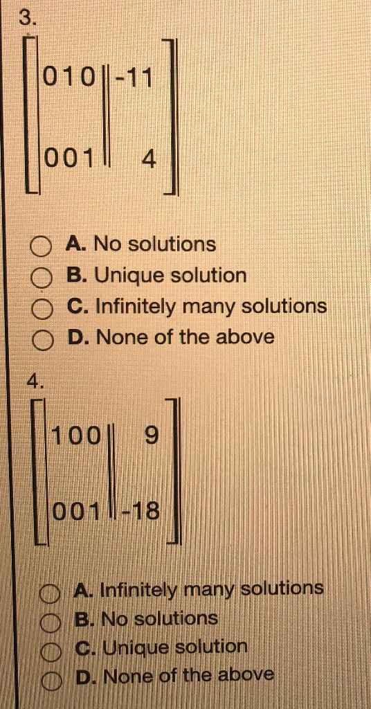 Solved How many free variables does each augmented matrix | Chegg.com
