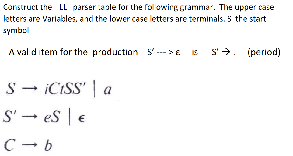 Solved Construct the LL parser table for the following | Chegg.com