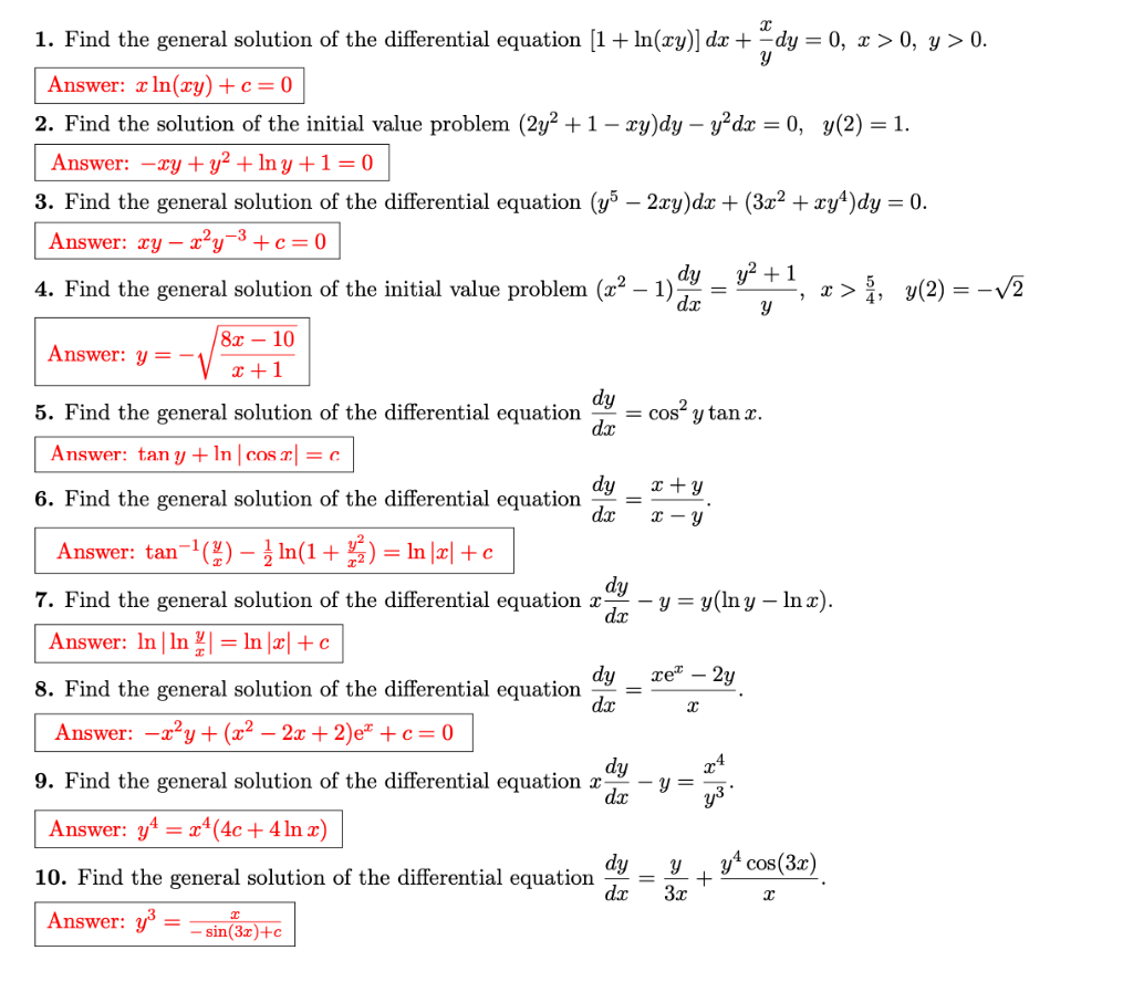Solved 2 T> y cosy tanx. 1. Find the general solution of the | Chegg.com