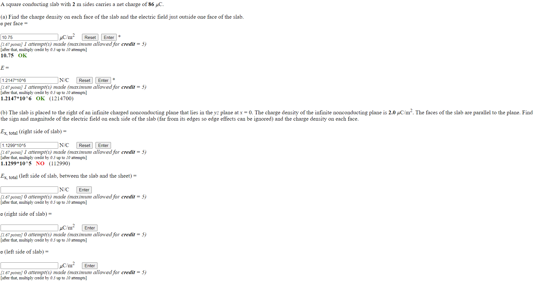Solved square conducting slab with 2 m sides carries a net | Chegg.com