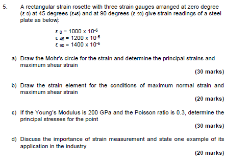 Solved 5. A rectangular strain rosette with three strain | Chegg.com