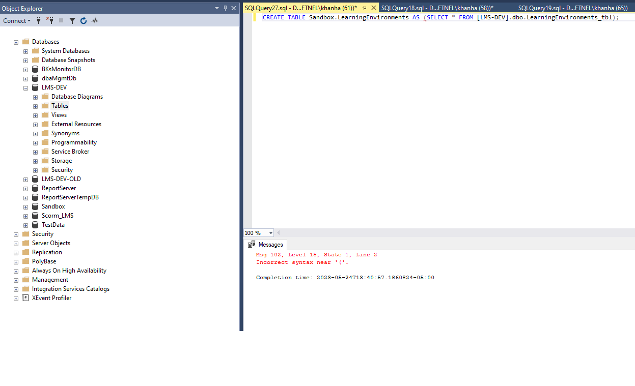 Solved CREATE TABLE Sandbox. LearningEnvironments AS SELECT | Chegg.com