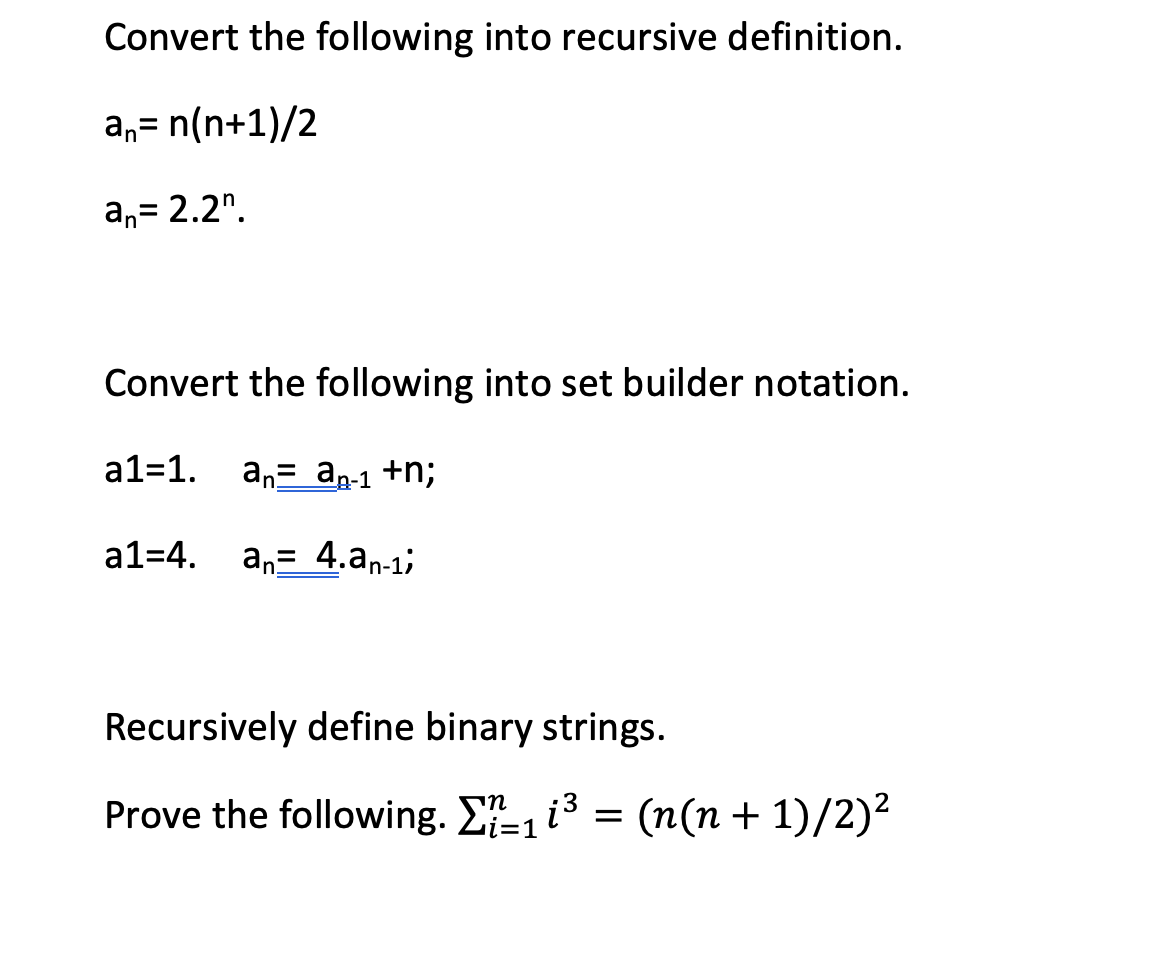 Solved Convert the following into recursive definition. | Chegg.com