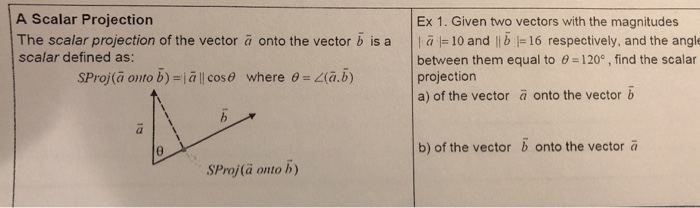 Solved A Scalar Projection Ex 1. Given two vectors with the | Chegg.com