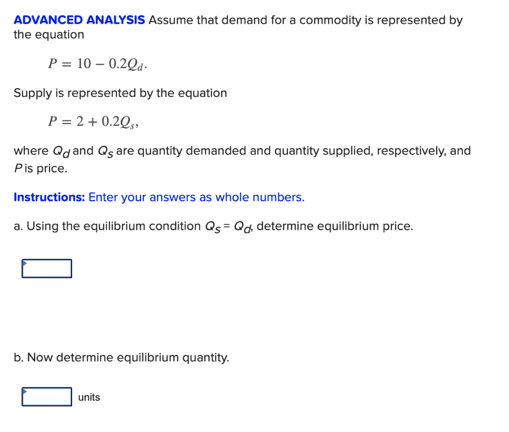 Solved ADVANCED ANALYSIS Assume that demand for a commodity | Chegg.com