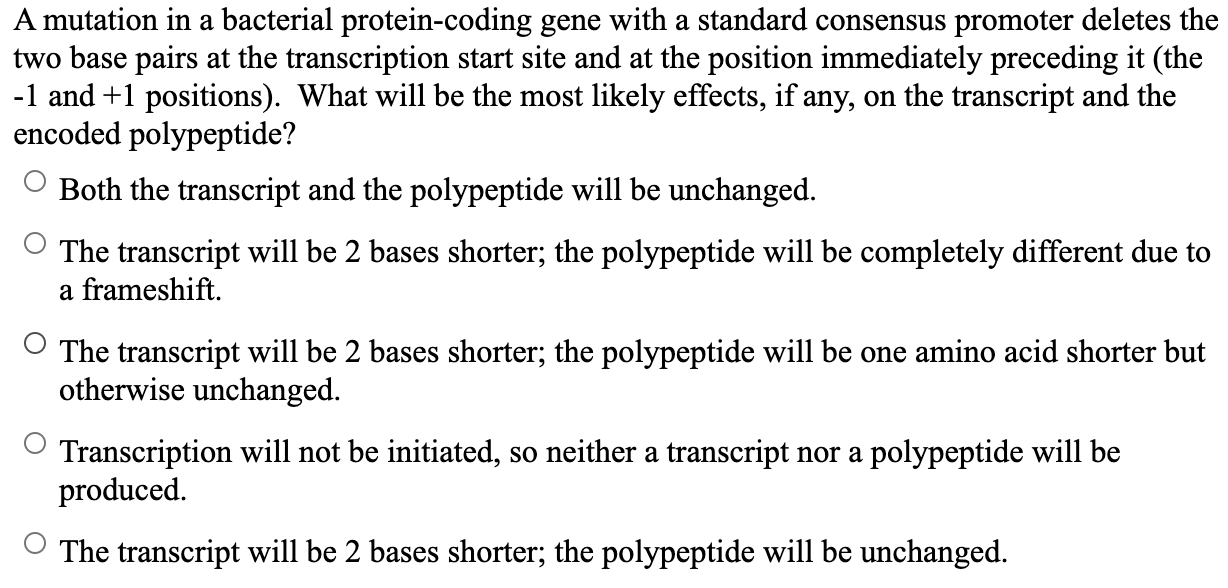 Solved A mutation in a bacterial protein-coding gene with a | Chegg.com
