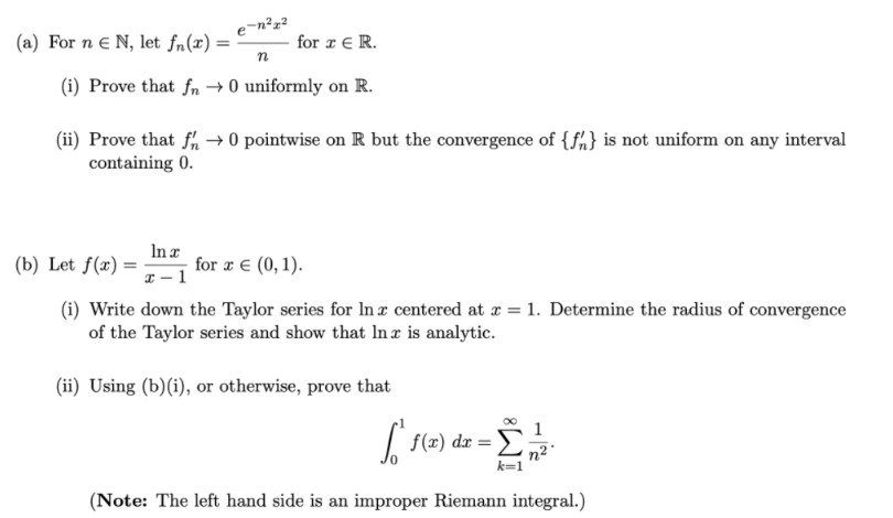 -n?? (a) For n e N, let fn(2) = for IER ก (i) Prove | Chegg.com -n?? (a) For n e N, let fn(2) = for IER ก (i) Prove | Chegg.com
