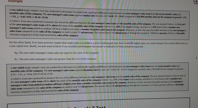 Solved Example A two tailed single sample test was conducted | Chegg.com