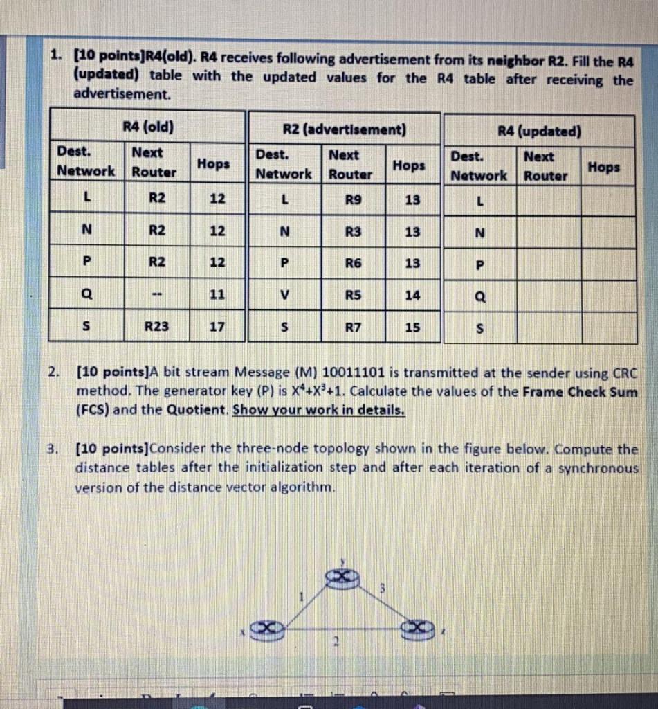 Solved 1. (10 points]R4(old). R4 receives following | Chegg.com