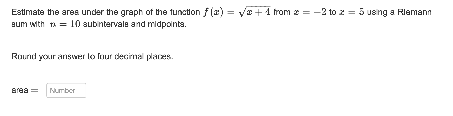 Solved Estimate the area under the graph of the function | Chegg.com