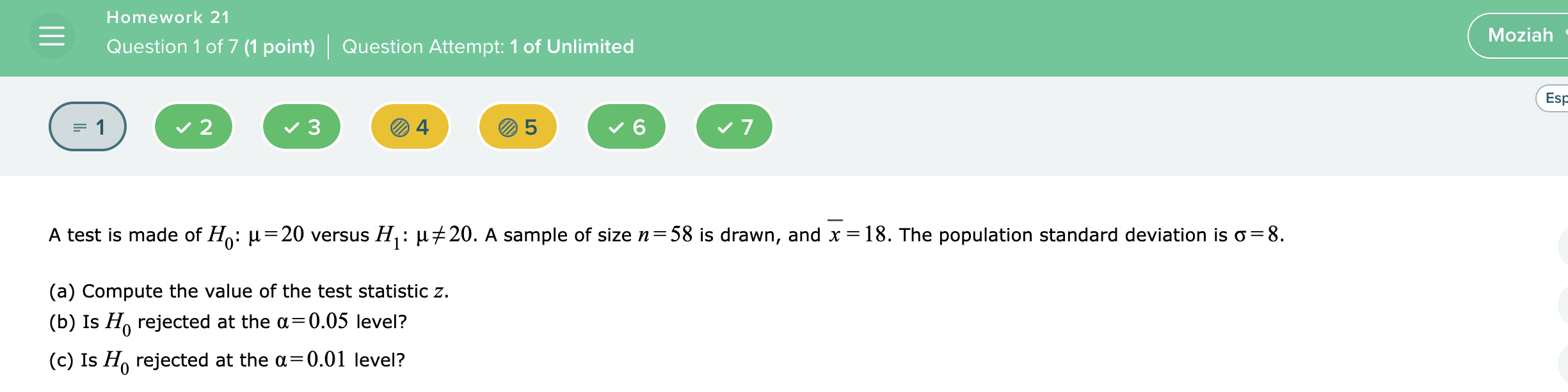 Solved A Test Is Made Of H0 μ 20 Versus H1 μ 20 A Sample