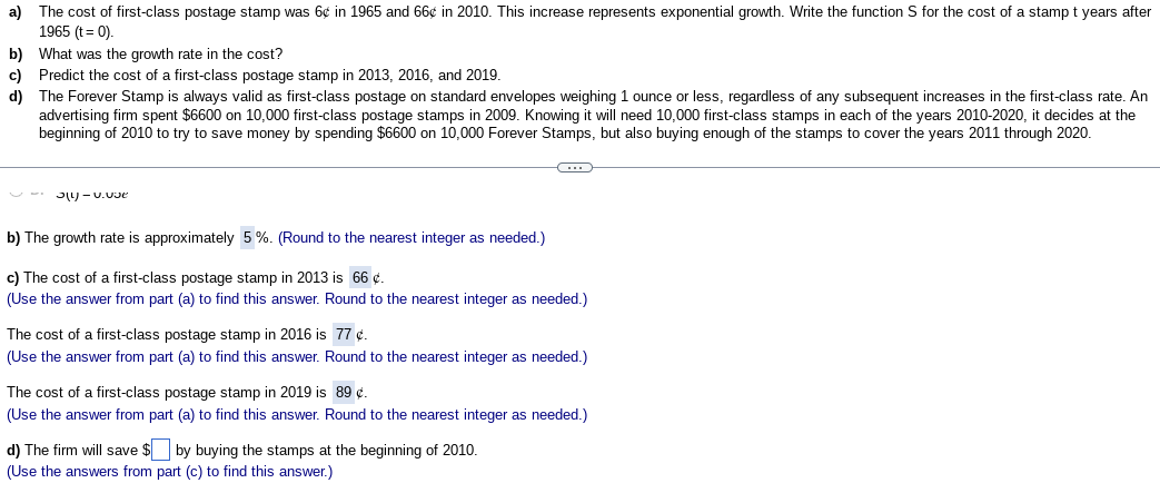 Solved a) The cost of first-class postage stamp was 6c in | Chegg.com