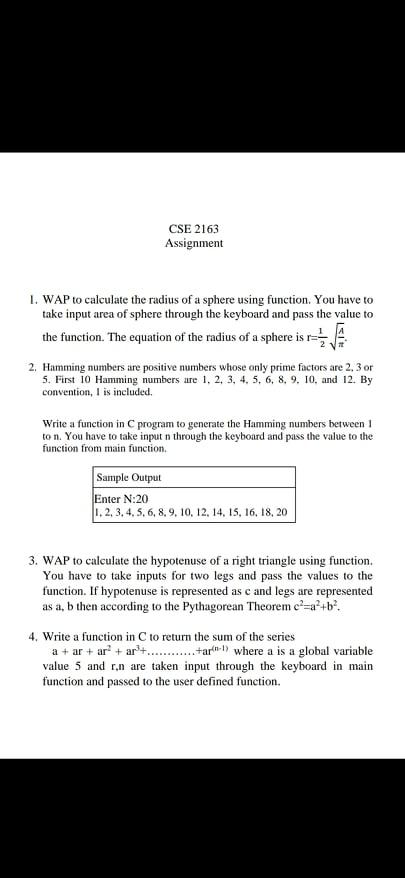 Solved CSE 2163 Assignment 1. WAP to calculate the radius of | Chegg.com