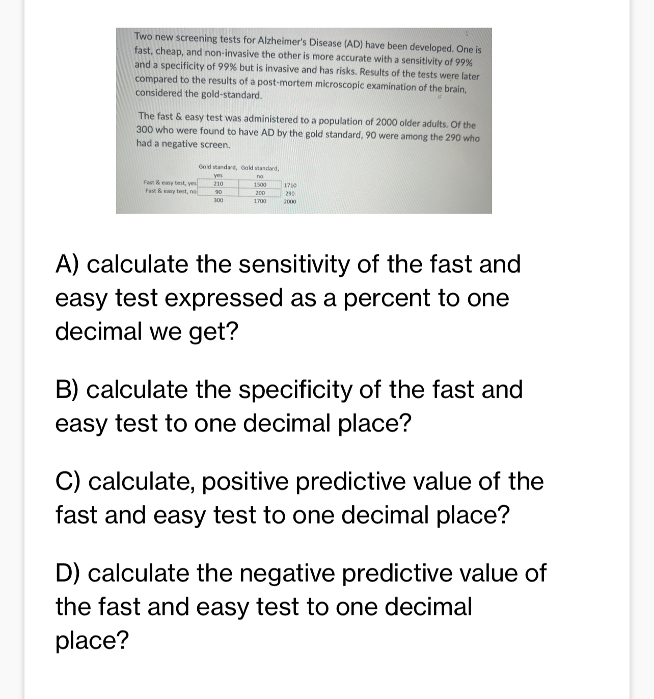 Solved A) calculate the sensitivity of the fast and easy | Chegg.com