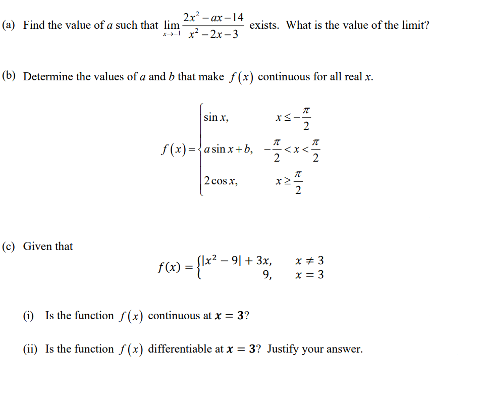 Solved 2x2 - ax -14 (a) Find the value of a such that lim | Chegg.com