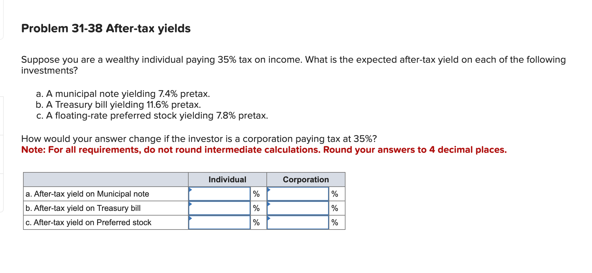 Solved Problem 31-38 After-tax yields Suppose you are a | Chegg.com