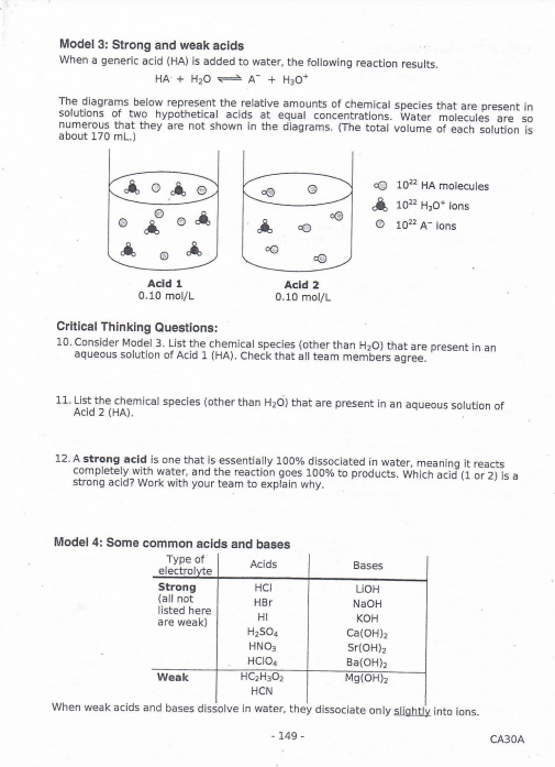 Solved Model 3: Strong and weak acids When a generic acid | Chegg.com