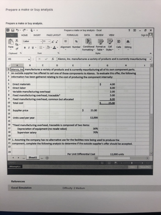 Solved 30.Award 5.00 points Prepare a make or buy analysis | Chegg.com