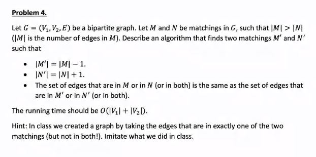 Problem 4. Let G = (V1, V2, E) be a bipartite graph. | Chegg.com
