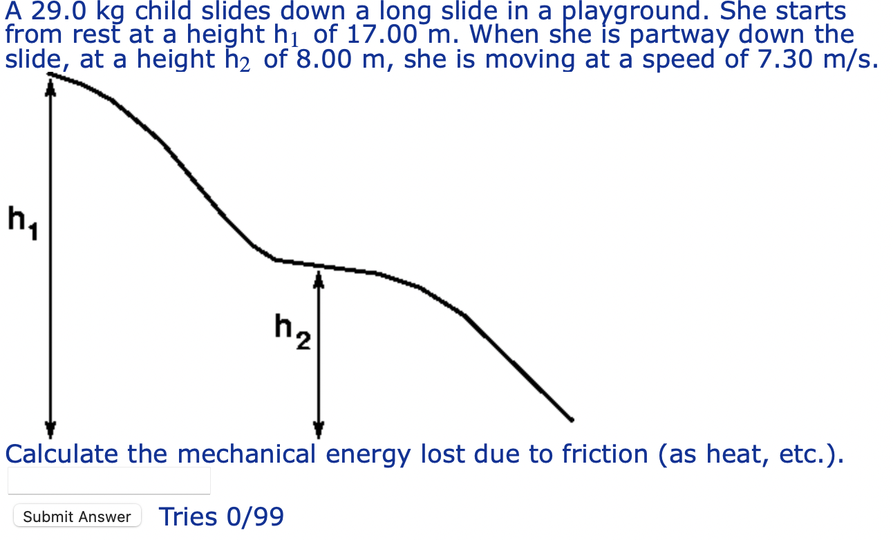 Solved A 29.0 kg child slides down a long slide in a | Chegg.com
