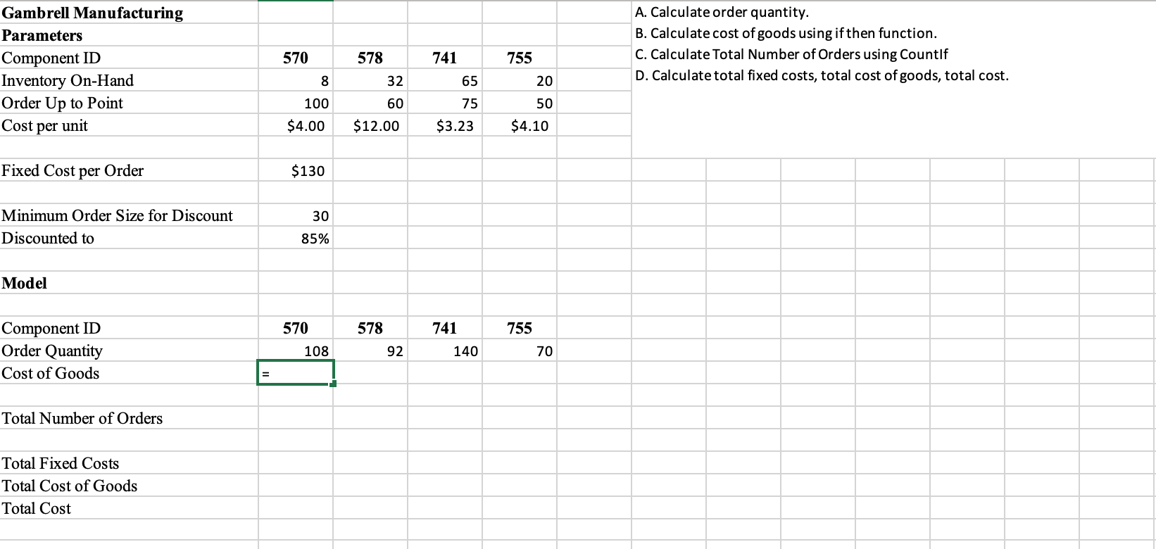 Solved A. Calculate order quantity. B. Calculate cost of | Chegg.com